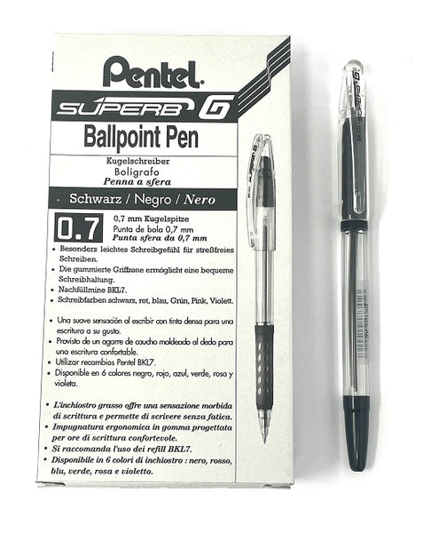 Pentel, Superb G Ballpoint, Black, 0.7mm Fine, Single Pen – Charrans.com