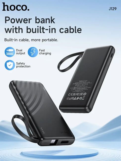 Hoco J129 Palm Size 5000 mAh Power Bank With Cable, USB-A and C ...