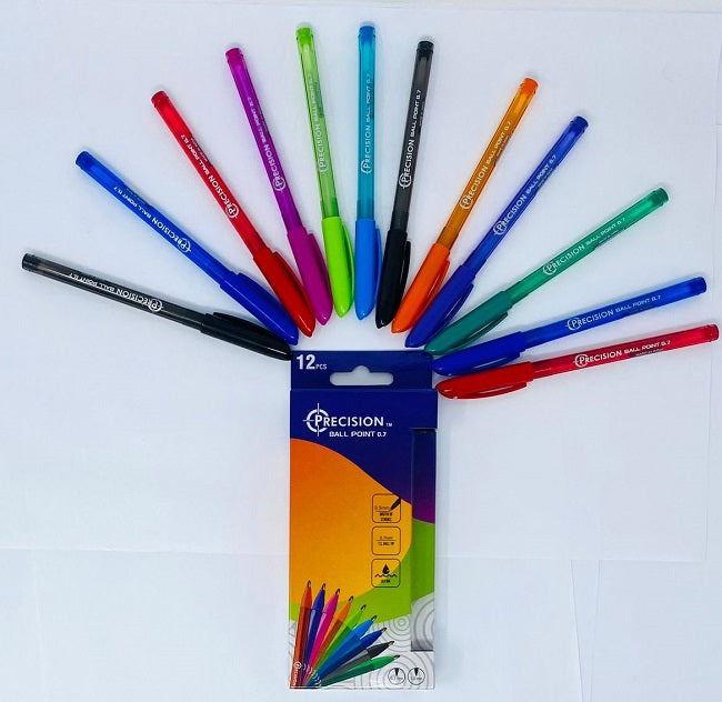 Precision Ballpoint Pen Set, Box of 12 pens with assorted colours ...