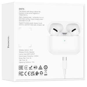Hoco EW75 True Wirelss Stereo Headset (Pro 2nd Gen), WHITE - Charrans.com