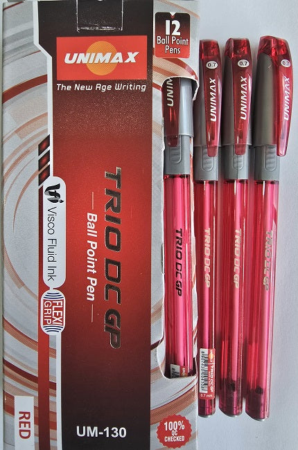 Unimax Trio DC GP 0.7MM Fine Ball Point Pen, RED - Box of 12 - Charrans.com