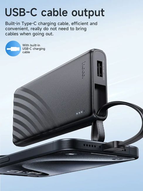 Hoco J129 Palm Size 5000 mAh Power Bank With Cable, USB-A and C ...