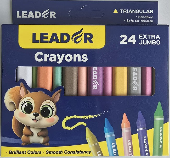 Leader Triangular Crayons, Extra Jumbo, 24pc - Charrans.com