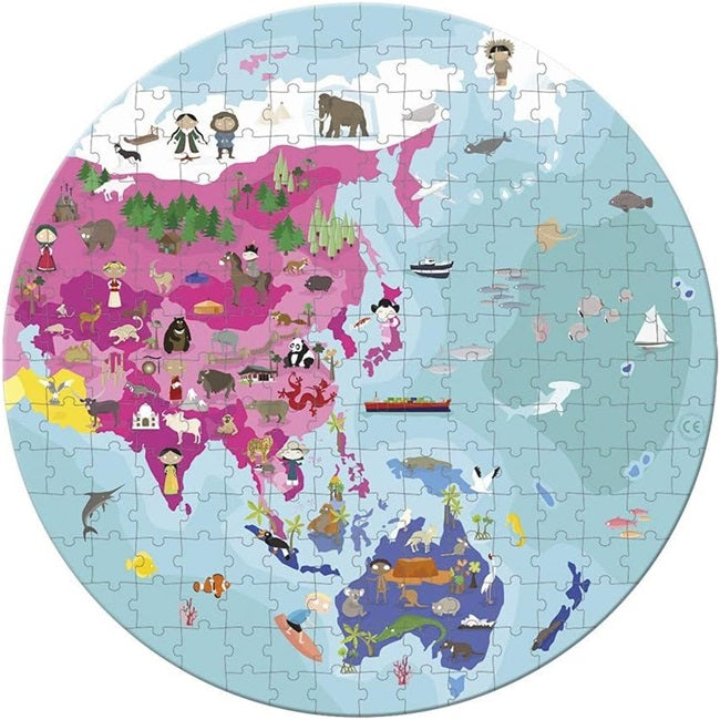 Janod Jigsaw Puzzle, Round World Double-Sided, 208 Pieces - Charrans.com