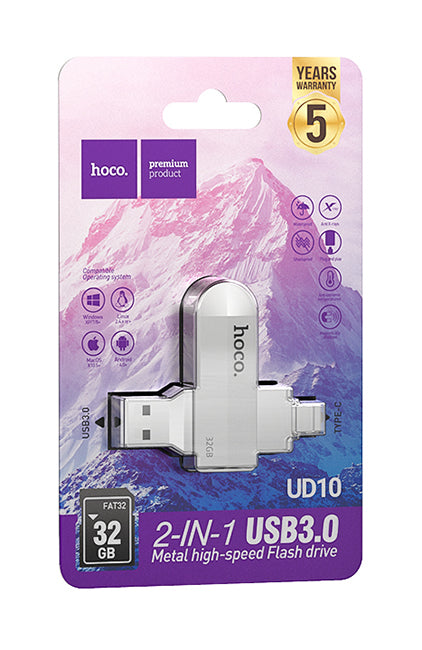 Hoco UD10 Dual Type-C & USB Flash Drive, 32GB - Charrans.com
