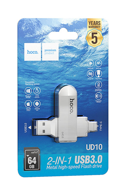 Hoco UD10 Dual Type-C & USB Flash Drive, 64GB - Charrans.com