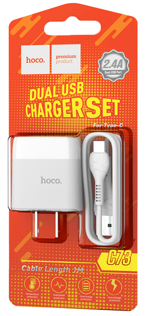 Hoco C73 Glorious Dual USB Port Charger Set for Type-C - Charrans.com