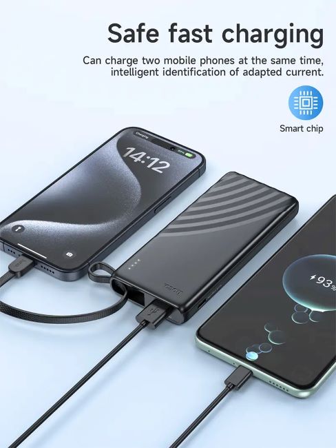 Hoco J129 Palm Size 5000 mAh Power Bank With Cable, USB-A and C ...