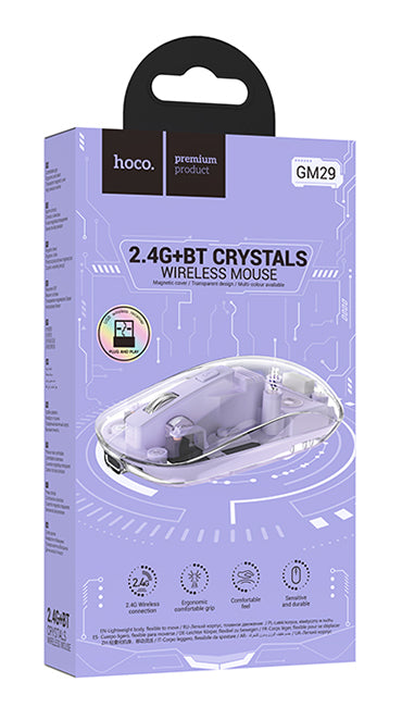 Hoco GM29 Dual-Mode Crystal Wireless Mouse, ROMANTIC PURPLE - Charrans.com