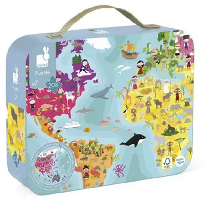 Janod Jigsaw Puzzle, Round World Double-Sided, 208 Pieces - Charrans.com