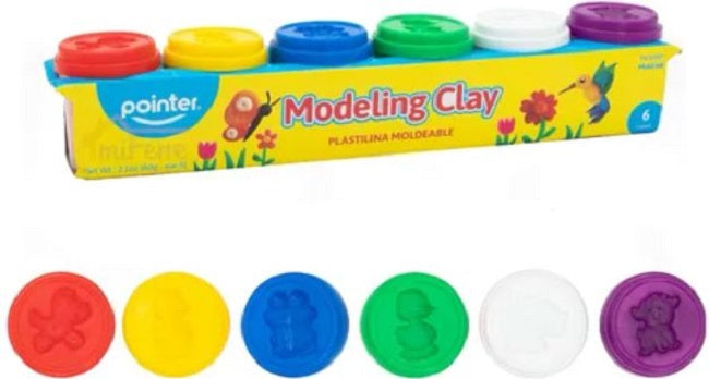Pointer Modeling Clay, 6 Pots, Assorted Bright Colours - Charrans.com