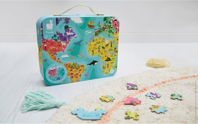 Janod Jigsaw Puzzle, Round World Double-Sided, 208 Pieces - Charrans.com