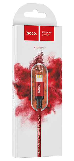 Hoco X14 Times Speed Braided Charging Cable, USB A to iPhone, RED & BL ...