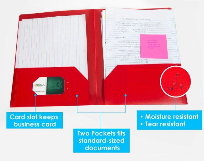 BAZIC Poly Portfolio, Solid Colour, Two Pocket Folder - Charrans.com