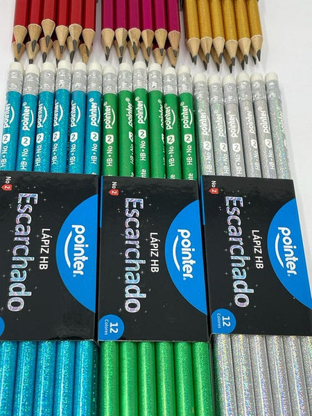 Pointer Pencil, Round Glitter 2HB, Assorted Colours, Single Pencil ...