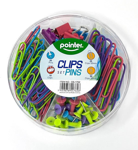 Pointer Paper Clips and Pins Desk Set, Assorted Colours, 100+ pieces ...