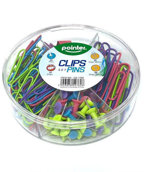 Pointer Paper Clips and Pins Desk Set, Assorted Colours, 100+ pieces ...