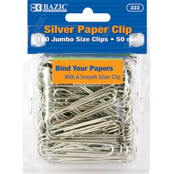 BAZIC, Paper Clips, Silver, Jumbo Size, 50mm, 100count – Charrans.com