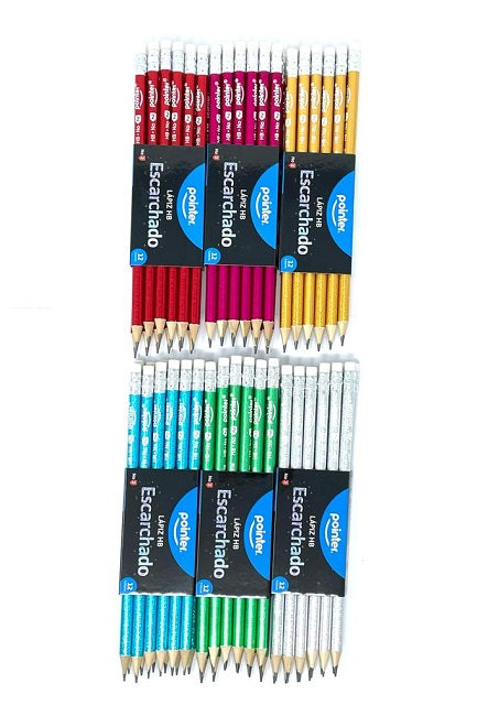 Pointer Pencil, Round Glitter 2HB, Assorted Colours, 12 count ...